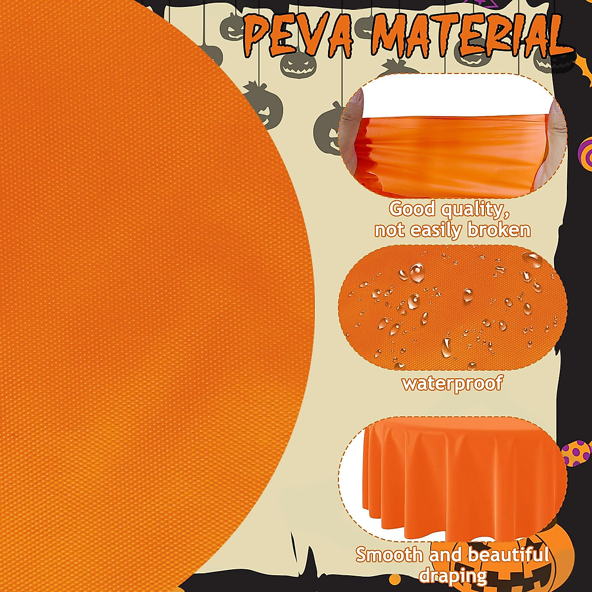 YEXEXINM 12 PCS Halloween Plastic Tablecloth for Round Tables, 84 Inch Halloween Disposable Round Tablecloths, Halloween Waterproof Table Covers for Halloween Indoor Outdoor Parties