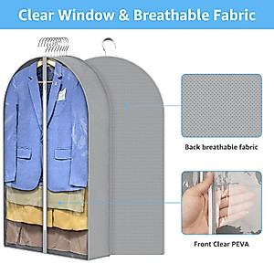 LAPPR 4 Pack 40'' Garment Bags for Hanging Clothes with 6.5'' Gusseted,Clothes Bags for Storage Hanging, Clothing Bags with Zipper Protecting Travel Suit Bags