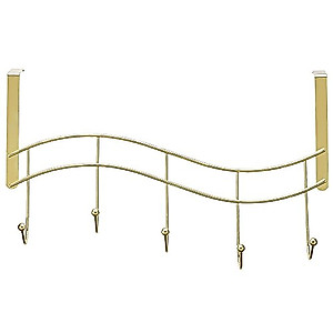 Better Houseware Steel Over-The-Door 5-Hook Storage Rack, Gold Brass