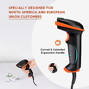Tera Upgraded USB Laser 1D Barcode Scanner Wired Officially Certified Dustproof Shockproof Waterproof IP65 Ergonomic Handle Ultra Long Bar Code Reader Fast and Precise Scan Plug and Play L5100Y
