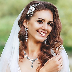 FIASASO Prom Jewelry Set Necklace Dangle Earrings Bracelet Bride Bridesmaid Crystal Bridal Jewelry Set for Wedding Rhinestone Engagement Party Prom Jewelry Set for Women