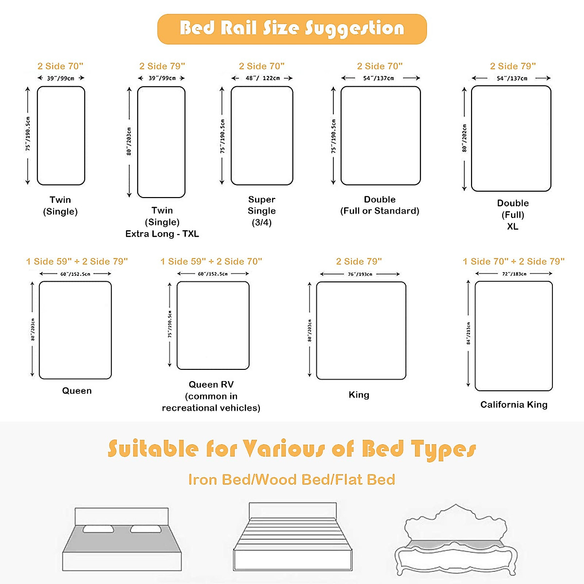 HONEY JOY Bed Rail for Toddlers, 57-in Extra Long, Portable Safety Bed Guardrail w/Double Safety Child Lock, Foldable Baby Bed Rail Guard, Fit King & Queen Full Twin Size Bed Mattress (57 INCH, Gray)