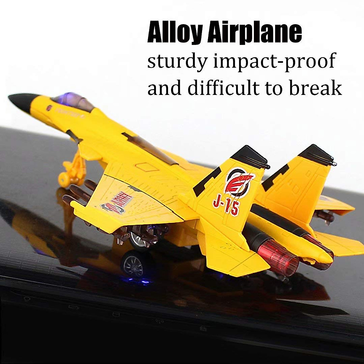 QIAONIUNIU Toy Airplane Model Planes Alloy Pull Back Fighter for Boys with Flashing Lights, Real Jet Sound (Yellow)