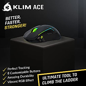 KLIM Ace - Rechargeable Wireless Gaming Mouse RGB + New Version + High-Precision Sensor & Breathtaking RGB Effect + 8 Customizable Buttons + Ambidextrous + Wired and Wireless Mouse for PC Mac PS4 PS5