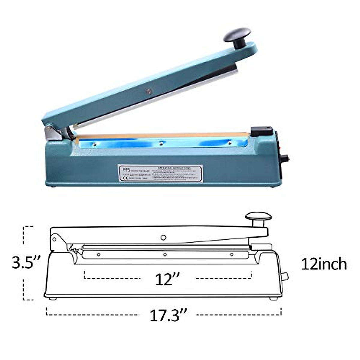 12 inch 300mm Impulse Bag Sealer, Manual Bag Sealer Heat Seal Closer, Adjustable Timer Electric Heat Seal Closer Manual Heat Sealer with 2 Free Replacement Kit, Blue