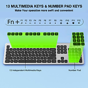Wireless Keyboard, 2.4G Ergonomic Wireless Computer Keyboard,Enlarged Indicator,Metal-texture Panel,104 Keys Full Size PC Keyboard with Numeric Keypad for Laptop,Desktop,Surface,Chromebook,Notebook
