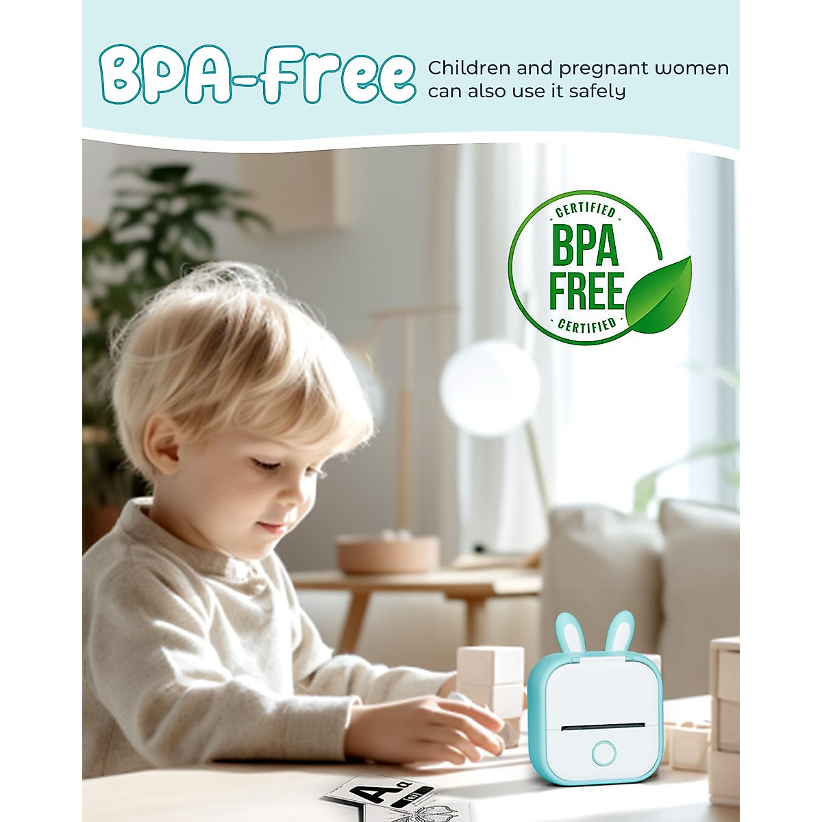 T02 Mini Sticker Printer Silicone Protective Case Bunny Ears Cover Case, Cute Design for T02 inkless Sticker Printer, Compatible with LabelCreate, Memoking, Memoqueen, Phomemo T02 Mini Printer, Green