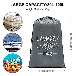 2 Pack Extra Large Travel Laundry Bags, Heavy Duty Camp Laundry Bag, Rip-Stop Machine Washable Dirty Clothes Organizer Bag with Drawstring Closure (Green+Grey, 24"*36")