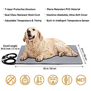 Toozey Pet Heating Pad, 6 Adjustable Temperature Dog Cat Heating Pad with Timer, Indoor Pet Heating Pads for Cats Dogs with Chew Resistant Cord, Electric Pads for Dogs Cats, Pet Heated Mat