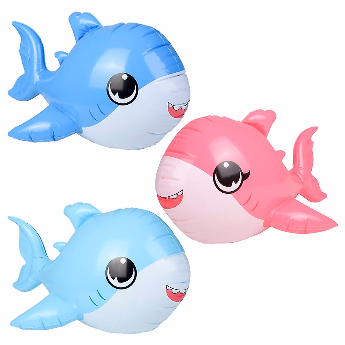 Three Pack of Fun 24 inch Inflatable Pup Sharks- Blue - Light Blue and Pink - Perfect for Birthday Parties Pool Parties or even Bathtub Play - Everyone will Love these Cute Inflates!