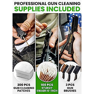 Universal Gun Cleaning Kit for All Guns 63pcs - Portable Gun Cleaning Kits for Handguns and Rifles, Shotgun, Airsoft - Incl. Stainless Steel Rods, Brass Jags, Gun Cleaning Patches, Cleaning Swabs