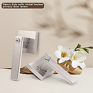 Gobrico 5 Pack Satin Nickel Square Door Levers with Privacy Lock,for Bedroom and Bathrom,Zinc Alloy Made Heavy Duty