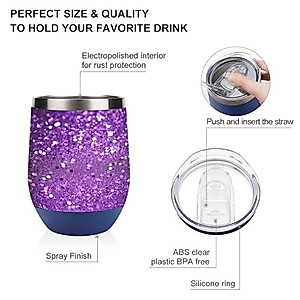 WYUSPGK 304 Stainless Steel Insulated Cup, Sparkling Purple Glitter Print Smooth Rim, Durable & Reusable - Perfect for Office, Home, And Travel