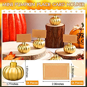 Soaoo 24 Set Thanksgiving Glass Harvest Pumpkin Place Card Holders with Thanksgiving Greeting Cards Fall Pumpkin Decor Table Name Holders Table Sign Card Holder for Thanksgiving Wedding Party (Gold)