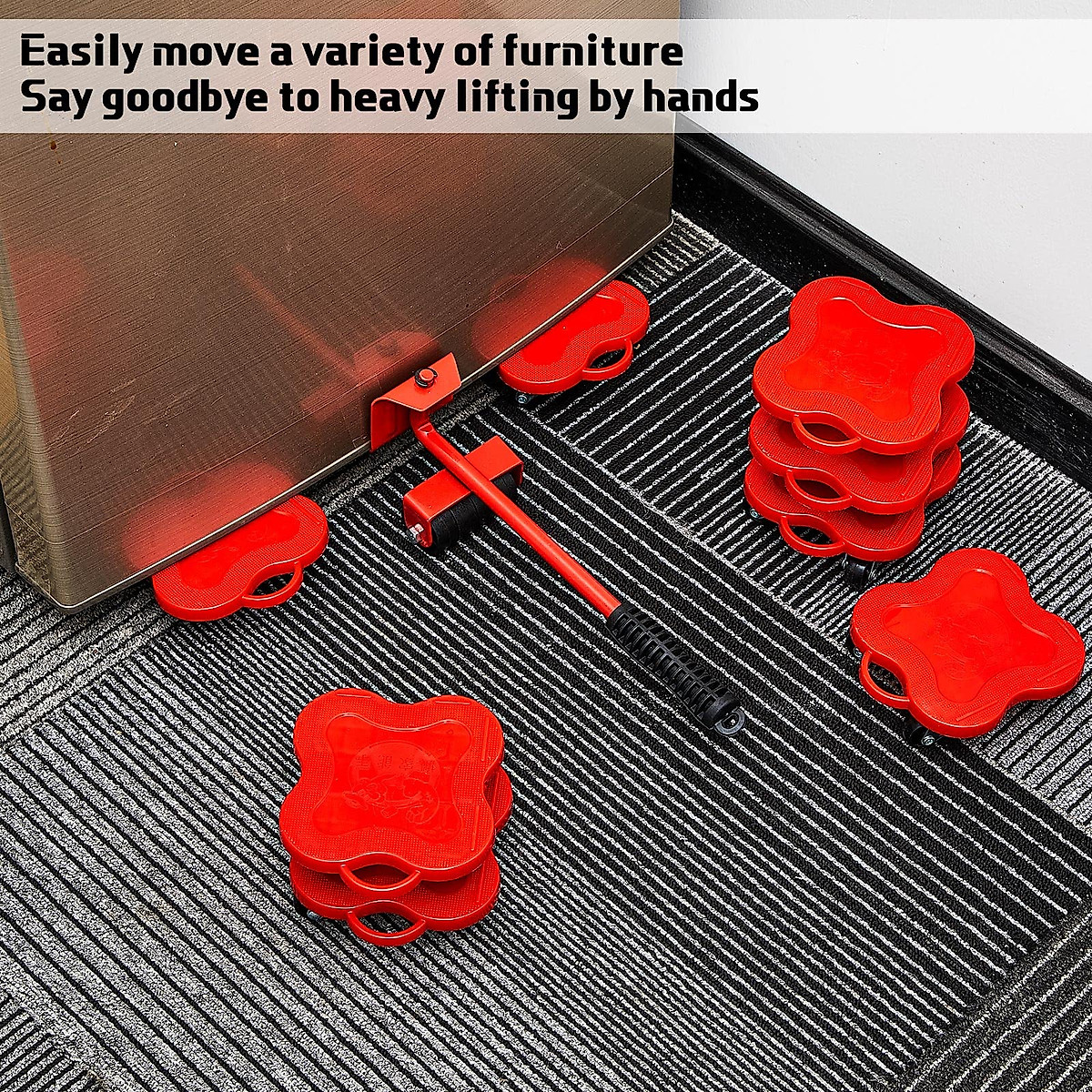 17 Pcs Furniture Mover with Wheels Furniture Lifter Set, Red 360 Degree Rotation Wheels Furniture Dolly Heavy Furniture Roller Move Tools Moving Wheels for Appliance Table Refrigerator Cabinet Sofa