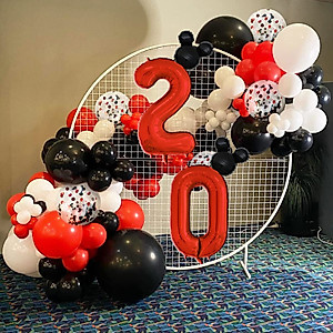 40 inch Red Number 2 Balloon & Mini Mouse Head Balloon, 2nd Birthday Party Decoration Balloons, Cartoon Mouse Birthday Party Supplies Baby Shower Decoration, Red Black Theme Party Decorations Supplies