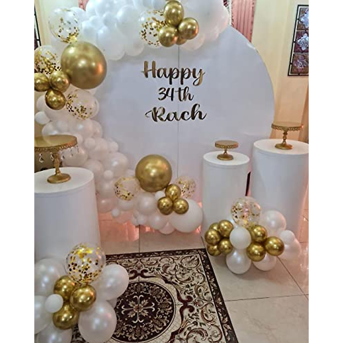 White and Gold Balloon Garland Kit, 124Pcs Arch Kit with Confetti White and Gold Balloons, Bright Durable Latex Balloons for Birthday, Anniversary, Wedding, Bridal Shower, Engagement, Party Decoration
