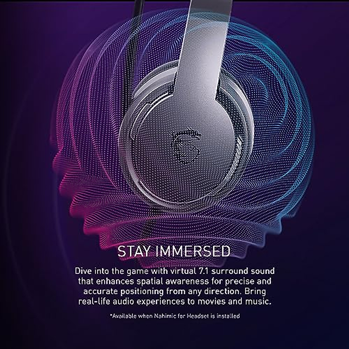 MSI IMMERSE GH40 ENC AM - Active ENC with Environment Noise canceling, Virtual 7.1 Surround,Light Weight & Self-Adjusting Headband