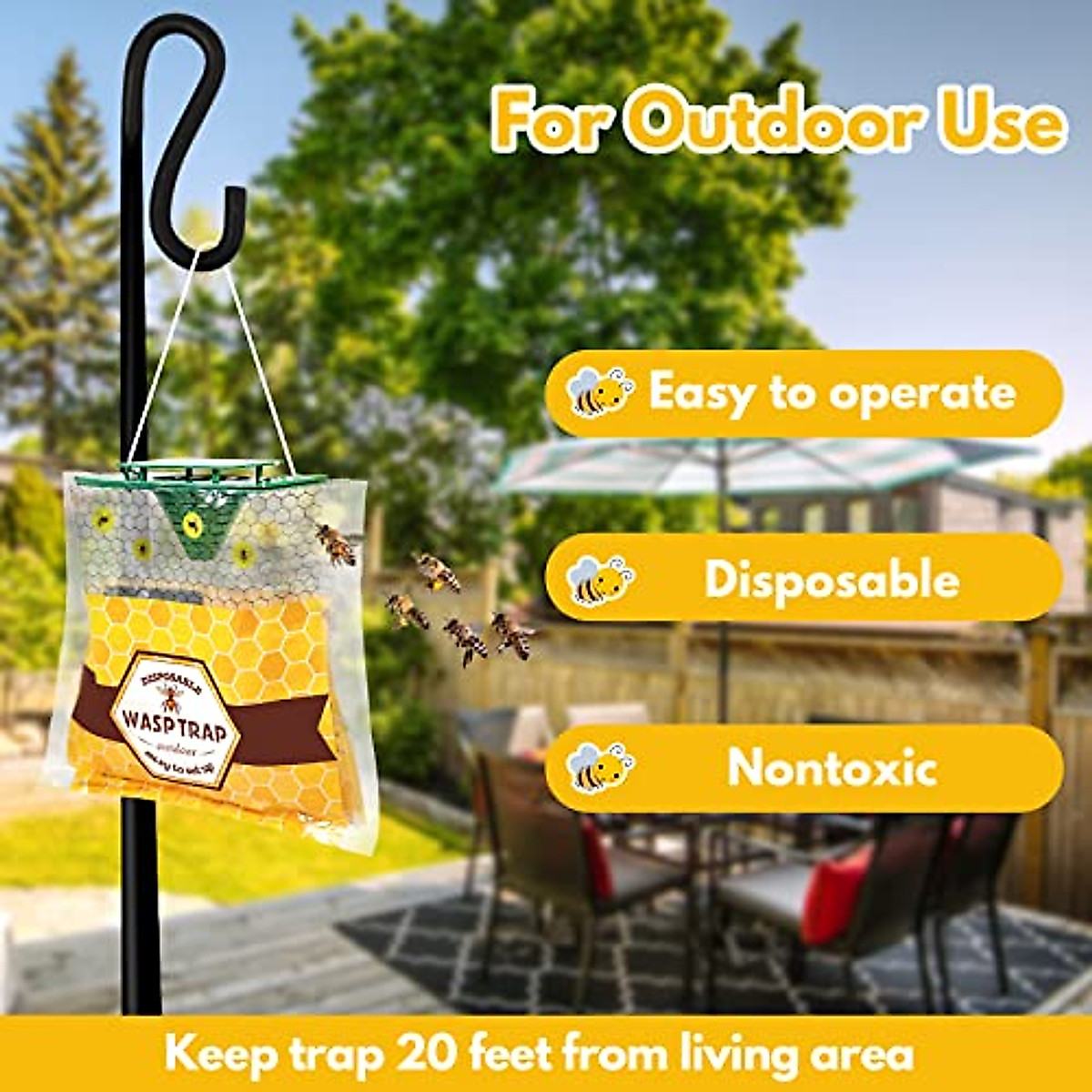 4 Pack Wasp Traps Outdoor Hanging,Wood Bee Killer, Hornet & Yellow Jacket Traps, Fly Bag Traps for Outside