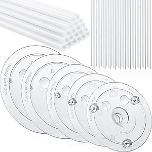 40 Pieces Plastic Cake Dowel Rods Set 20 White Cake Sticks Support Rods, 5 Cake Separator Plates for 4, 6, 8, 10, 12 Inch Cakes, 15 Clear Cake Stacking Dowels for Tiered Cakes (Clear Plates)