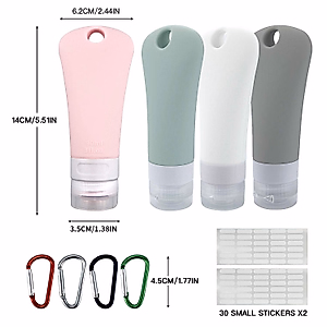 aoyeious Silicone Travel Bottles Set, Leak Proof Squeezable Portable Tubes Travel Size Toiletries Containers, Travel Tube Sets Cosmetic Toiletry Containers for Shampoo Lotion Soap- 4 Pack (3 fl. oz)