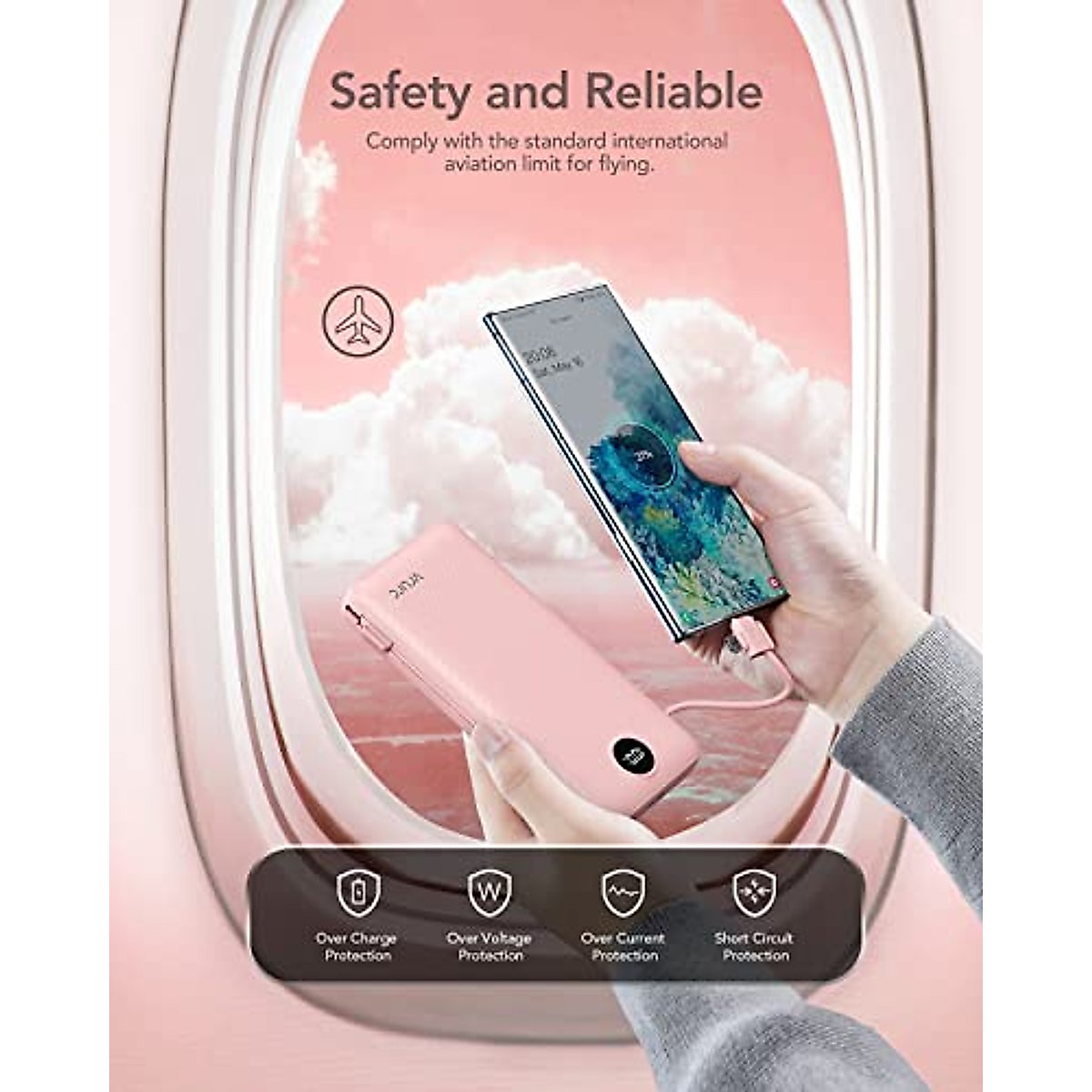 VRURC Portable Charger 20000mAh, Fast Charging Power Bank USB C,4 Output 2 Input Charging Bank Equipped with LED Display,Built-in Wall Plug and Cables,Cell Phone Replacement Battery for Smart Devices