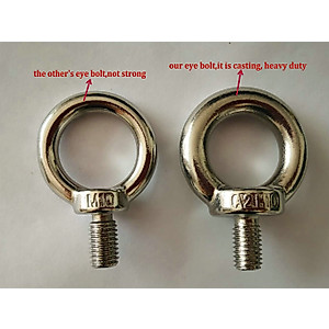 JY-MARINE Lifting Eye Bolts 304 Stainless Steel Heavy Duty Screw Bolt Male Thread Machinery Shoulder Lifting Ring Eye Bolt with Lock Nuts and Flat Washers,2Pcs (M12)