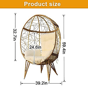 Wicker Egg Chair Outdoor, Rattan Hanging Basket Lounge Chair with Legs and Cushion, Oversized Indoor Outdoor Bedroom Garden Deck Balcony Lounger for Patio