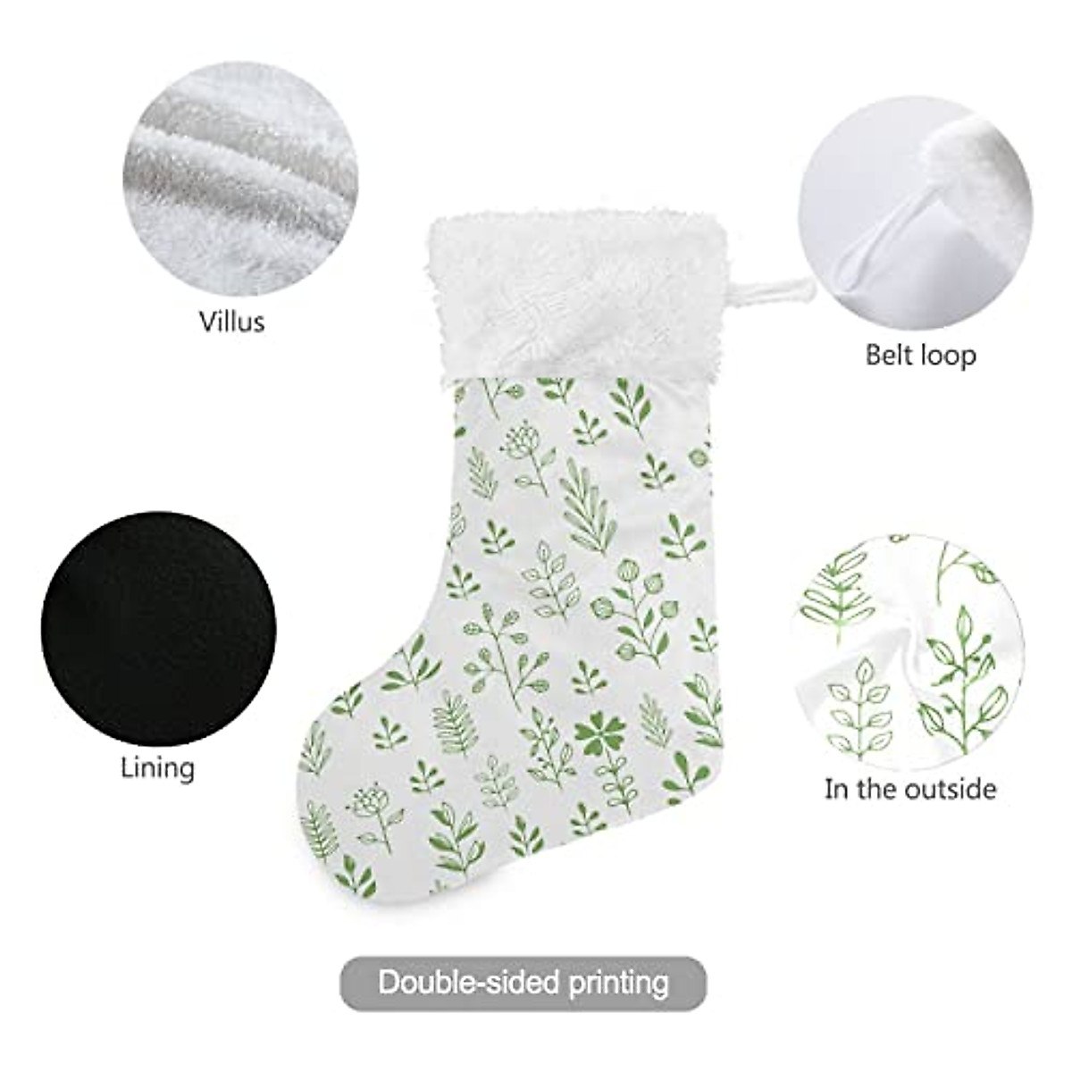 Kigai Christmas Stockings Cute Leaf Green Large Candy Stockings Stuffers Kids Cute Xmas Sock Decorations 2PCS for Home Holiday Party 12" x18"