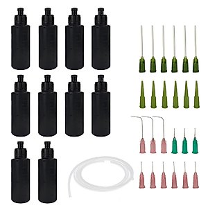 EDSRDUS LDPE Squeeze Bottles with Luer Lock & Multi Purpose Precision Applicator for Gluing Projects DIY Craft Painting Measuring E-Liquids Kitchen, etc (10pcs 2oz(60ml), Black)