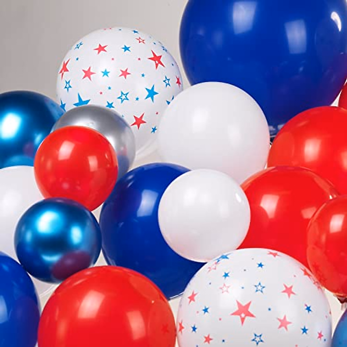 kozee Red White and Blue Patriotic balloon garland arch kit 136pcs with starburst star print balloons for july 4 Memorial day decorations