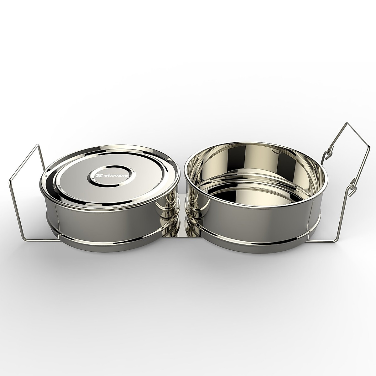 ekovana 3qt Mini Stackable Stainless Steel Pressure Cooker Steamer Insert Pans with sling handle - compatible with Instant Pot Accessories 3 quart - two interchangeable lids