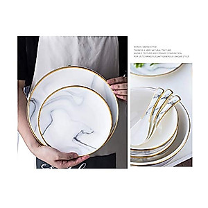 ZLDGYG Christmas Bowl Dish Set Nordic Wind Ceramics Phnom Penh Marble Tableware Set Bowl Soup Dishes And Dishes for Household Use (Color : 42 sets)