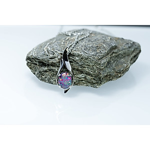 Australian Black Opal Triplet - Fire Opal - Genuine Australian Triplet Opal Necklace Pendant in 925 Sterling Silver Gold Plated Women's Jewelry