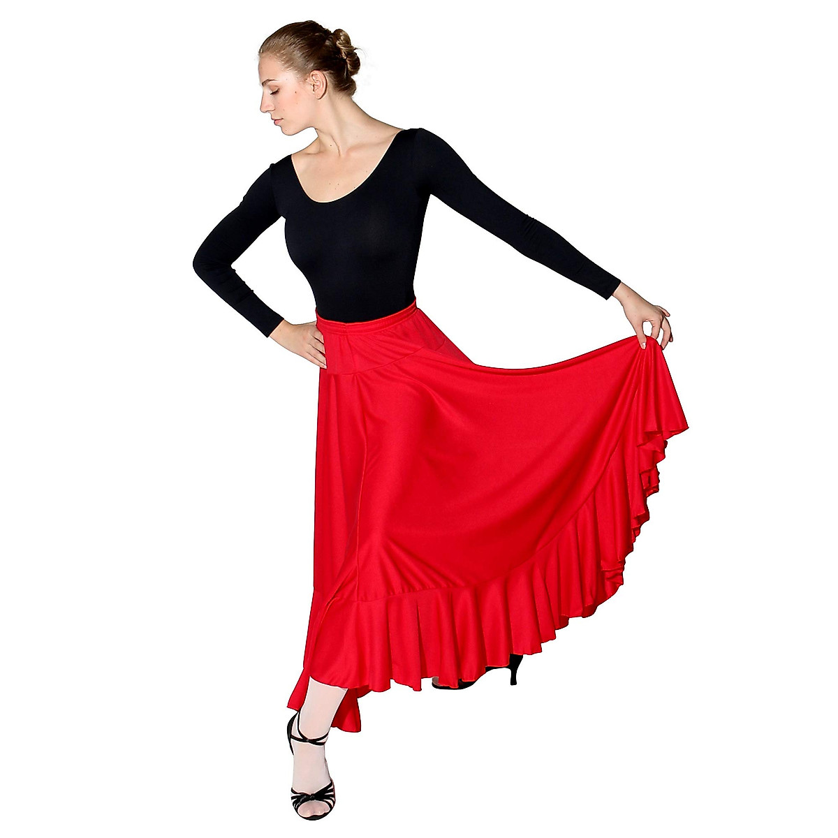 Danzcue Womens Full Circle Flamenco Dance Skirt, Red, LA