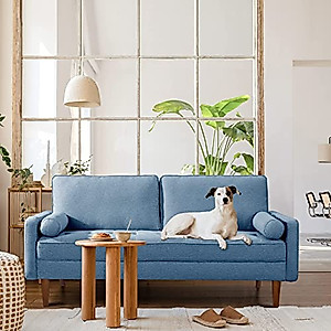 Koorlian 68 inch Dark Blue Couch, Modern Linen Fabric, Button Tufted Seat Cushion, Upholstered Loveseat with Square Armrest, 2 Throw Pillows, Small Sofa for Small Space, Apartment, Dorm, Easy Assembly