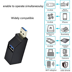 SHANFEILU USB Hub 90 Degree Splitter 3 Port USB 3.0 Adapter Portable Powered Data USB Hub High Speed Transfer for PC Laptop USB Flash Drives Black