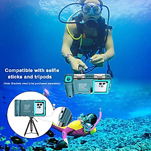 Underwater Snorkeling Diving Phone Case for iPhone 15/14/13/12/11 Pro Max/XR/XS/X Samsung Galaxy S24/S23/S22/S21, Professional Scuba Dive Waterproof Case Underwater Photo & Video Housing (Teal-Blue)
