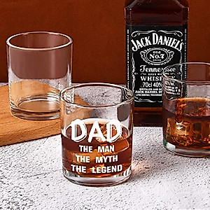 DAZLUTE Father’s Day Gifts for Dad, Dad The Man The Myth Whiskey Glass, Birthday Christmas Gifts for Dad Papa Daddy Him, Father Gifts, Dad Gifts from Daughter Son, 10Oz Old Fashioned Glass