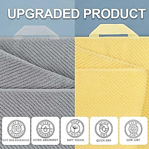 VOOVA & MOVAS Towels for Bathroom, Bath Towels with Hanging Loop - 100% Cotton | Soft | Quick Dry | Thick, Towel Set of 6, 2 Large Bath 30"x56", 2 Hand 18"x28", 2 Washcloths 13"x13", Grey and Yellow