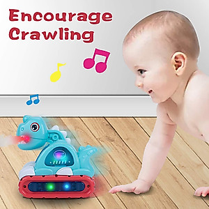 UNIH Musical Baby Toys for 1 Year Old Boy Girl, Infant Crawling Toys Dinosaur Car with Mist and Lights Toys for 6 to 12-18 Months