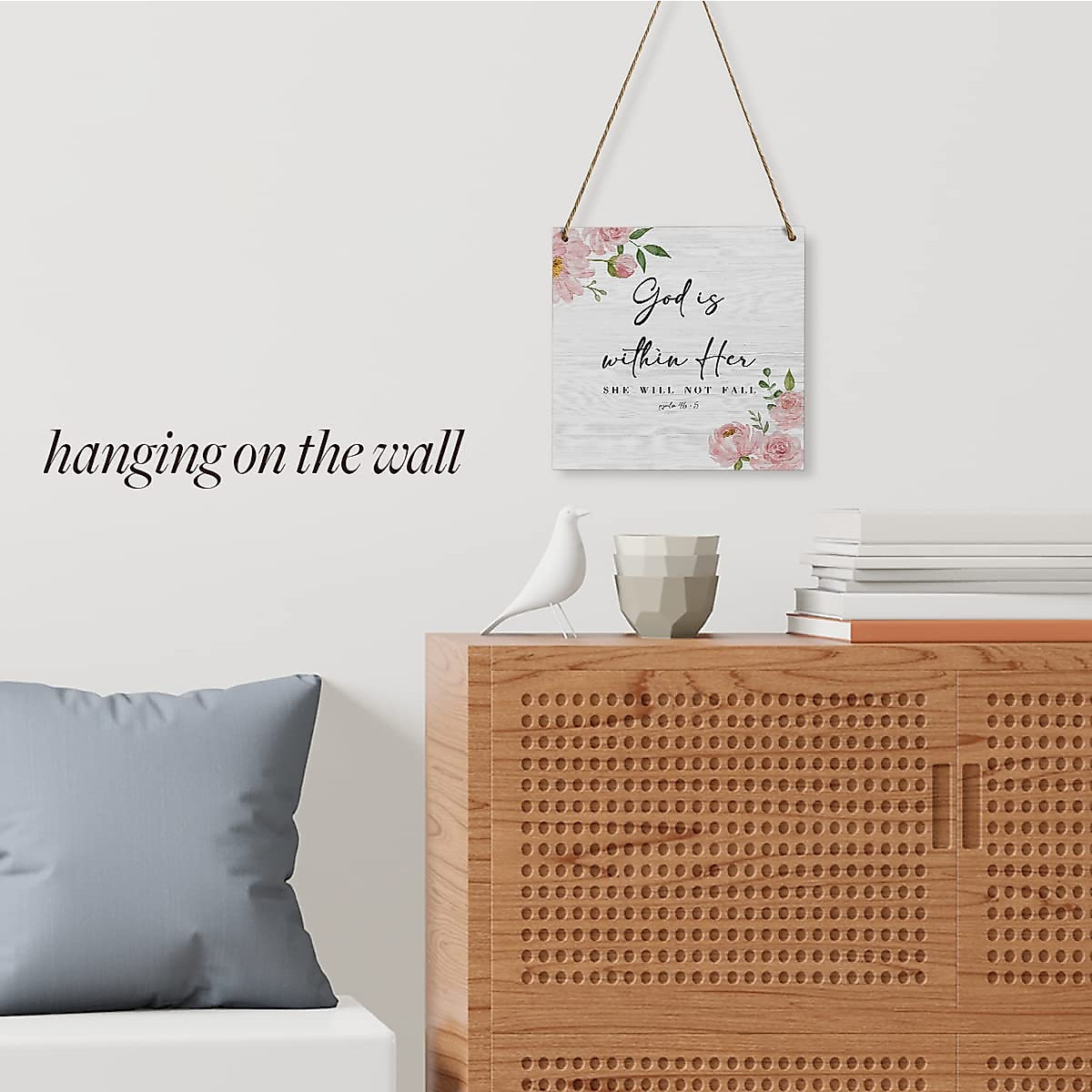 Inspirational Rustic Christian wall decor Gifts, pink room Women Religious Wood Sign Home Farmhouse Wall Hanging Decor Pink Flower Wooden Wall Art Decor Plaque for Bedroom Psalm 46:5