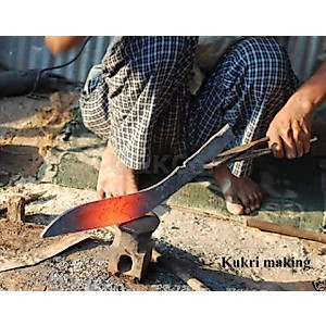 Gurkha Kukri Knife Overall 19 IN Sirupate Khukuri The Historic Alive Kukri Full Tang 14 Fixed Blade, Leather Sheath & 2 Small Knives - Handmade In Nepal