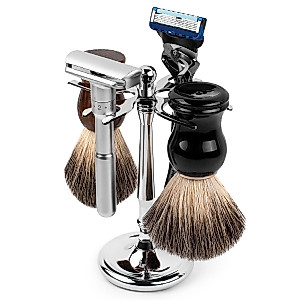 QSHAVE Deluxe 4 Prong Chrome Razor and Brush Stand, Prolong The Life of Your Shaving Brush
