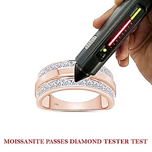 SAVEARTH DIAMONDS Round Cut Lab Created Moissanite Diamond 2-Row Engagement Wedding Band Ring In 10k Rose Gold Jewelry For Women (0.90 Cttw,Clarity - VVS1) Ring Size -4