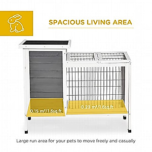 PawHut 36" Rabbit Hutch Bunny Cage Small Animal House with Weatherproof Roof Romevable Tray and Enclosed Run, Indoor/Outdoor