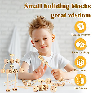 Zhanmai 2 Sets 120 Pieces Wooden Building Blocks Toys Kids Wooden Toys Educational Natural Wood Toys Learning Wooden Blocks Different Sized Toy Building Sets