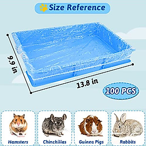 Fhiny 13.8'' x 9.9'' Disposable Guinea Pig Cage Liner, 100 PCS Plastic Rabbit Tray Liner Leak Proof Small Animal Litter Pan Bags Universal Hamster Cage Toilet Film for Bunny Chinchilla Hedgehog Bird