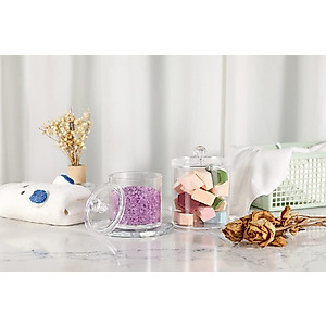 2Pcs Transparent Acrylic Qtip Holder Cotton Swab Organizer Bathroom Canister Storage Organization Makeup Organizer with Lid for Cotton Ball Cotton Swab Cotton Round Pads