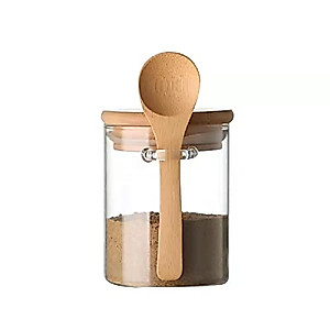 Airtight Food Storage Containers, Glass Storage Canister with Wooden Spoon and Lids ,15OZ Glass Jars with Lids,Glass Jar for Serving Bath Salt Sugar Spice Coffee Tea Cereals Condiment Food (1 set)
